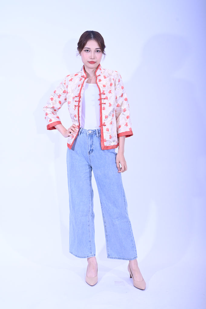 YUE HWA米底金線紅花冧滾邊上衣YL212-25 | 裕華網店 | 香港百貨老字號 | 香港禮品店